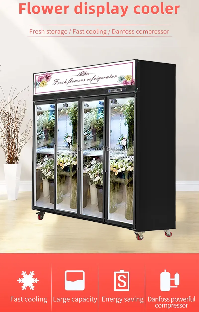 3 Glass Doors Flower Fridge - Floral Display Walk In Cooler